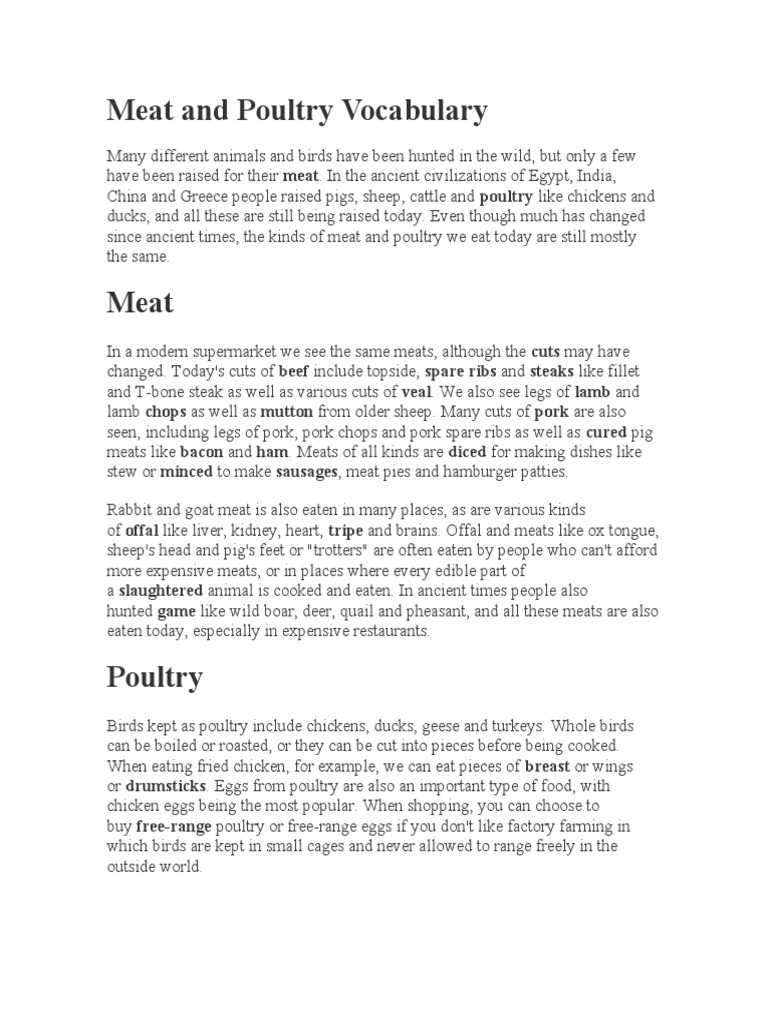 Meat and Poultry Vocabulary | PDF | Offal | Meat
