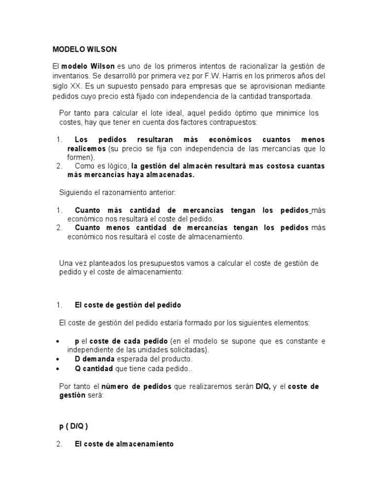 Gestión de Inventarios: Modelo Wilson | PDF | Ciencias económicas ...