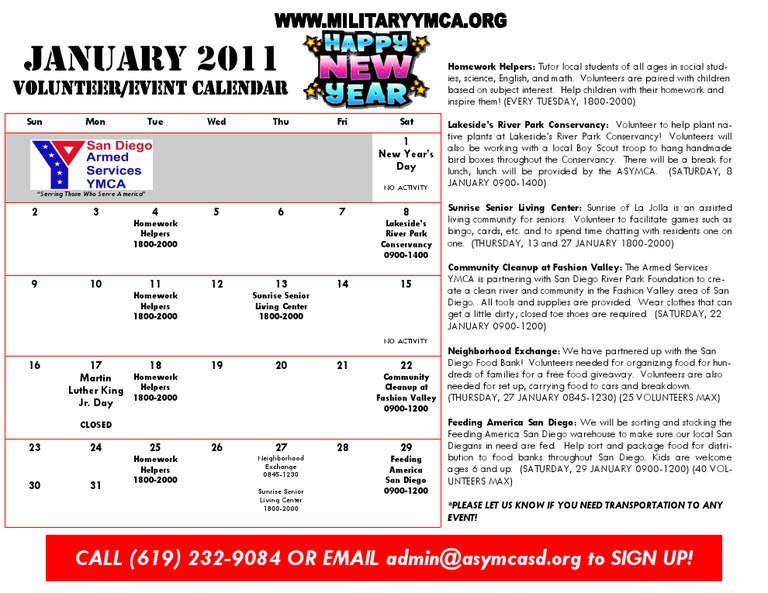 January 2011 Volunteer Events Calendar | PDF | Foods