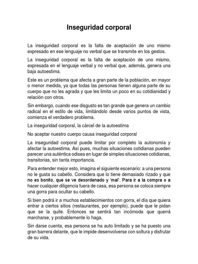 Inseguridad Corporal | PDF | Autoestima | Ciencias del comportamiento