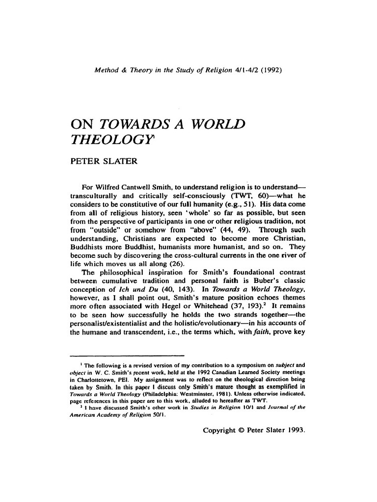 Peter Slater - On Cantwell Smith's 'Towards A World Theology' | PDF