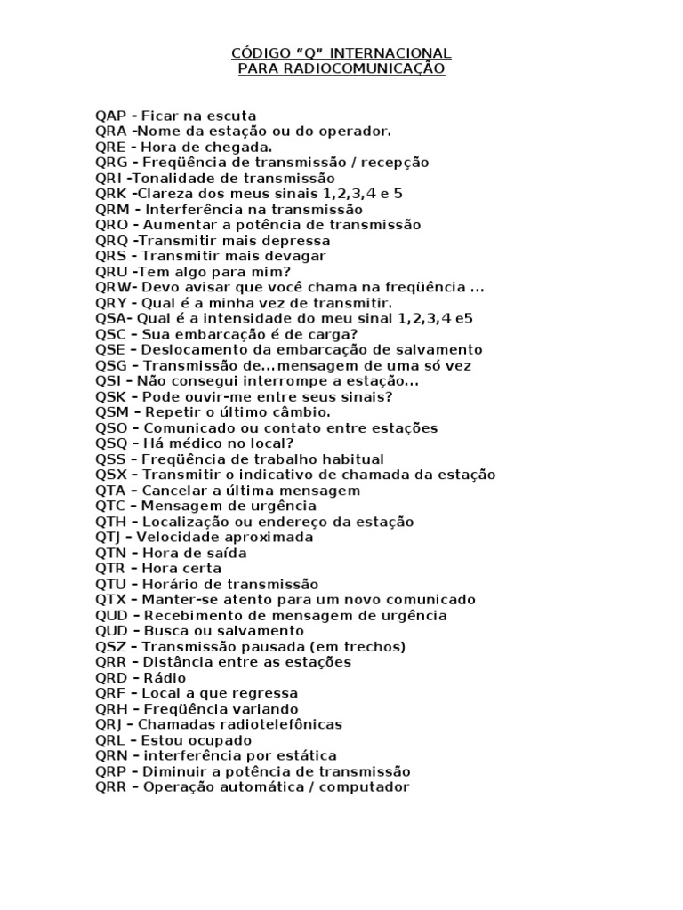 CÓDIGO Q | Radiodifusão | Frequência
