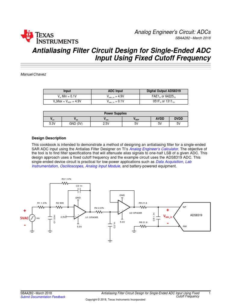 Antialiasing Filter Circuit Design-Sbaa282 | PDF | Analog To Digital ...