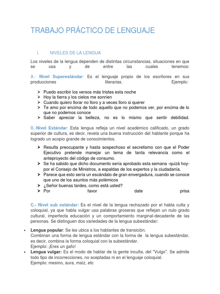 Trabajo Práctico de Lenguaje | PDF | Dialecto | Idiomas