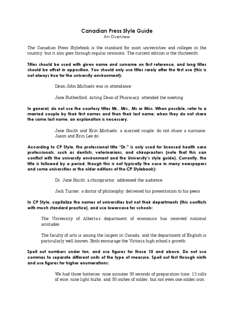Canadian Press Style Guide Excerpts | PDF | Newspapers | Percentage