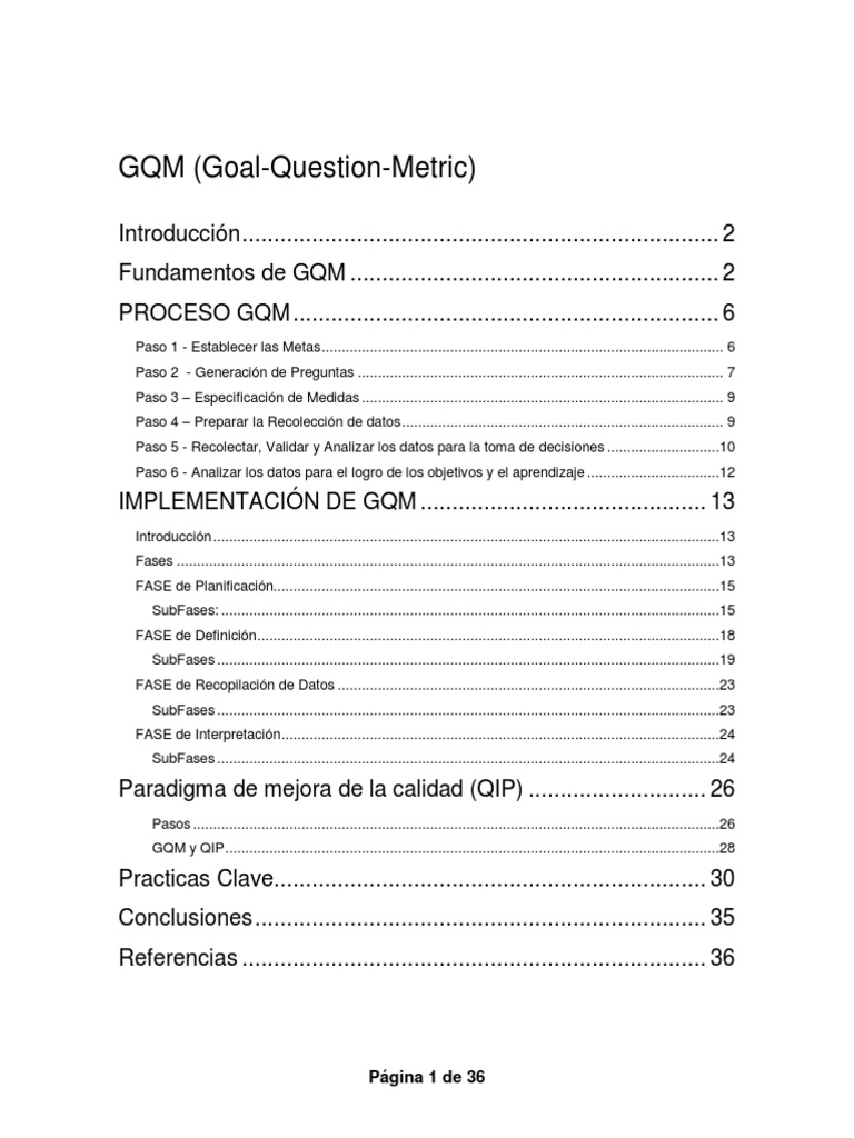 GQM (Goal-Question-Metric) : Página 1 de 36 | PDF | Planificación ...
