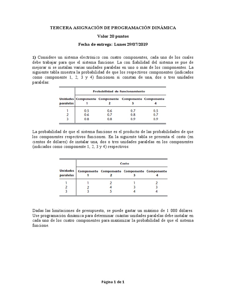 Tercera Asignación de Programación Dinámica | PDF