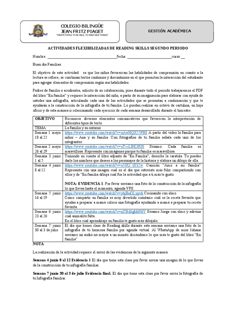 Actividades Flexibilizadas de Reading Skills Segundo Periodo | PDF ...