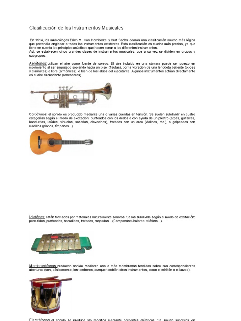 Clasificación de Los Instrumentos Musicales 8º | PDF | Instrumentos ...