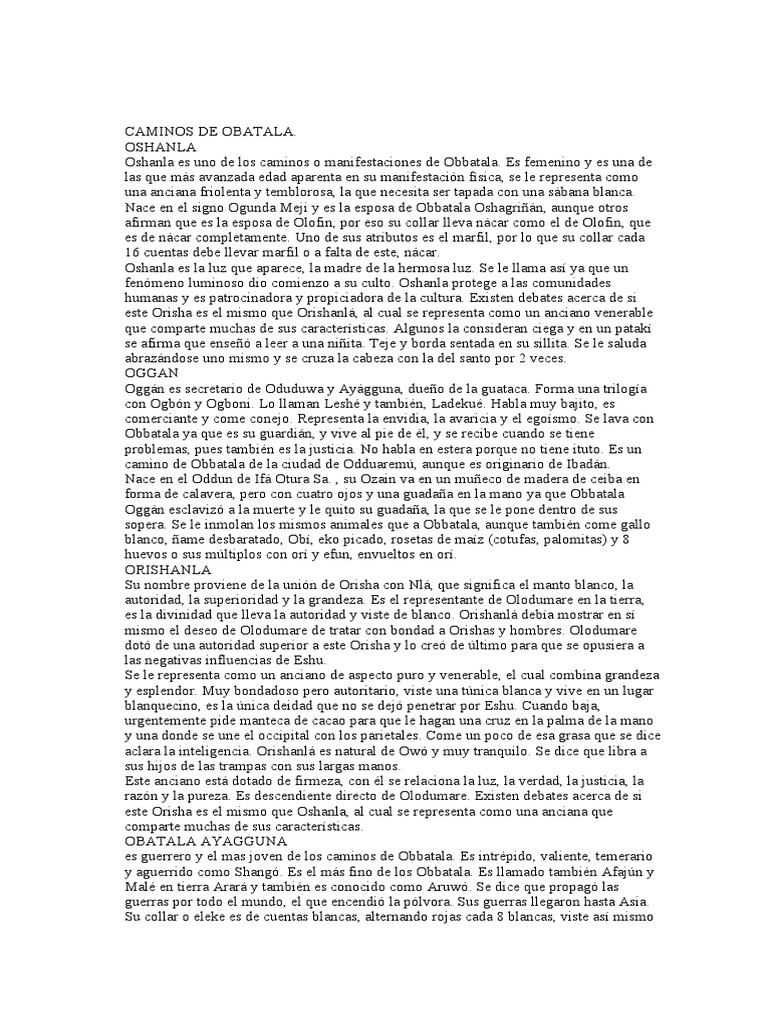 Caminos de Obatala | PDF | Santeria | Religión y creencia