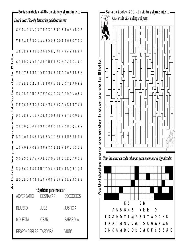 Hoja de Actividades Parabola 30 La Viuda y El Juez Injusto | PDF