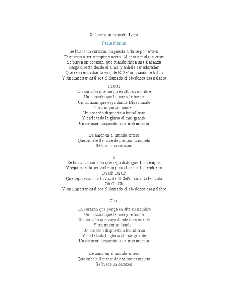 Se Busca Un Corazón Letra | PDF