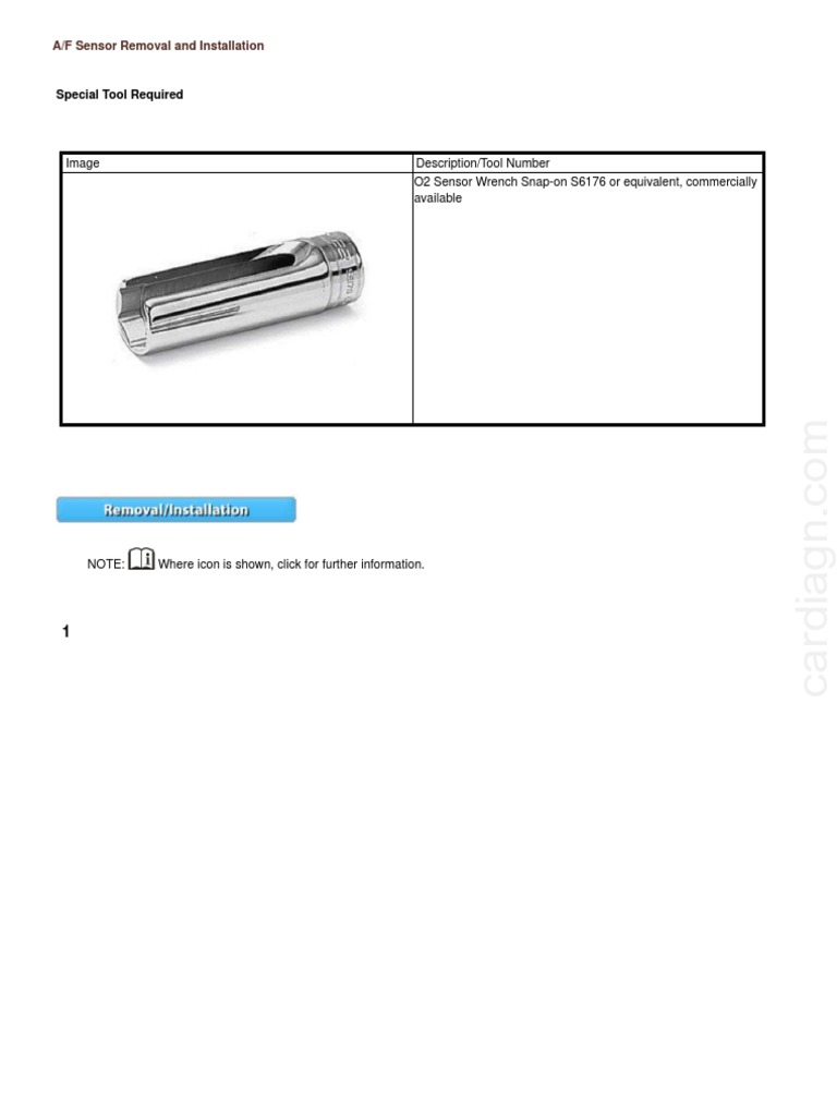Image Description/Tool Number O2 Sensor Wrench Snap-On S6176 or ...