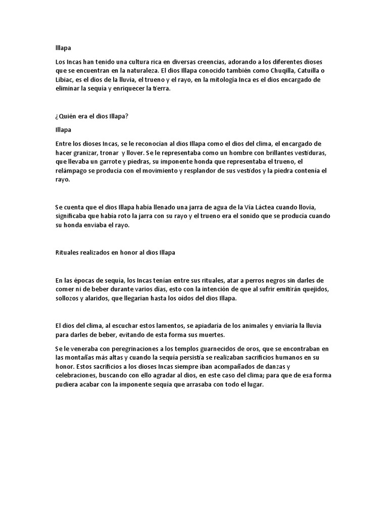 Illapa: Dios Inca del Clima y la Lluvia | PDF | Historia | Religión y ...