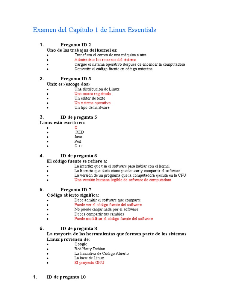 Examen Del Capítulo 1 de Linux Essentials | PDF | Distribución de Linux | Software libre