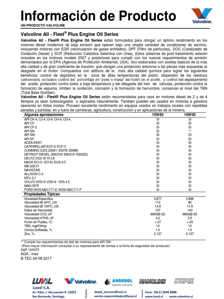 All Fleet Plus 15W40 CK-4 2017 | PDF | Ciencias fisicas | Materiales