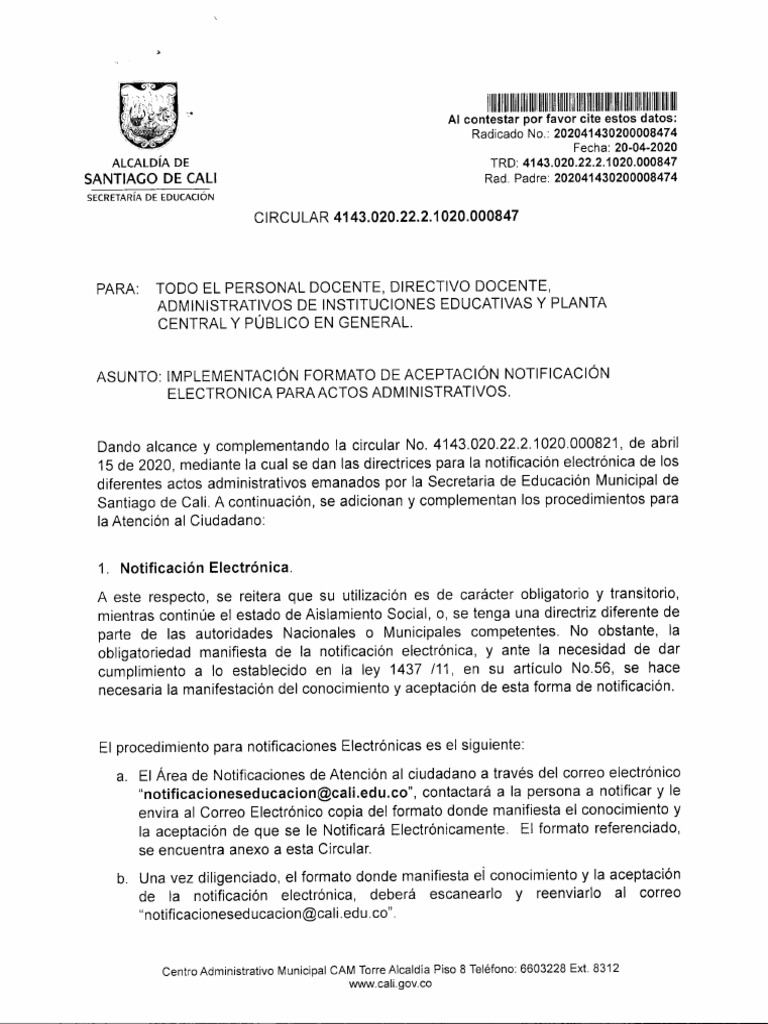 Circular 847 Implementación Formato de Aceptación Notificación ...