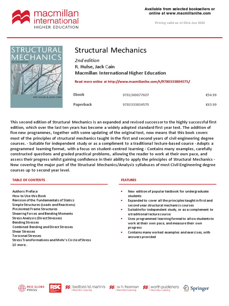 Structural Mechanics: 2nd Edition | PDF | Stress (Mechanics) | Bending