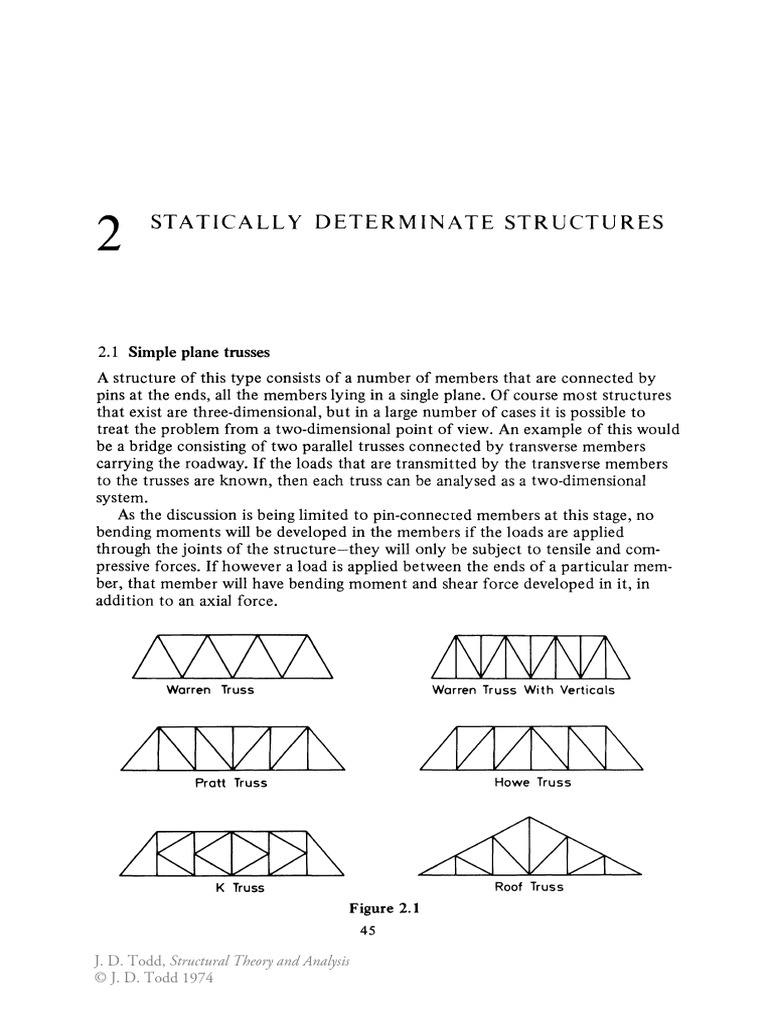 Statically Determinate Structures J D Todd Structural Theory And