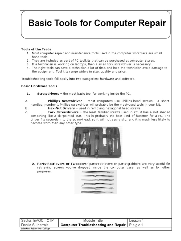Lesson 4 Basic Tools | PDF | Hard Disk Drive | Electrostatic Discharge