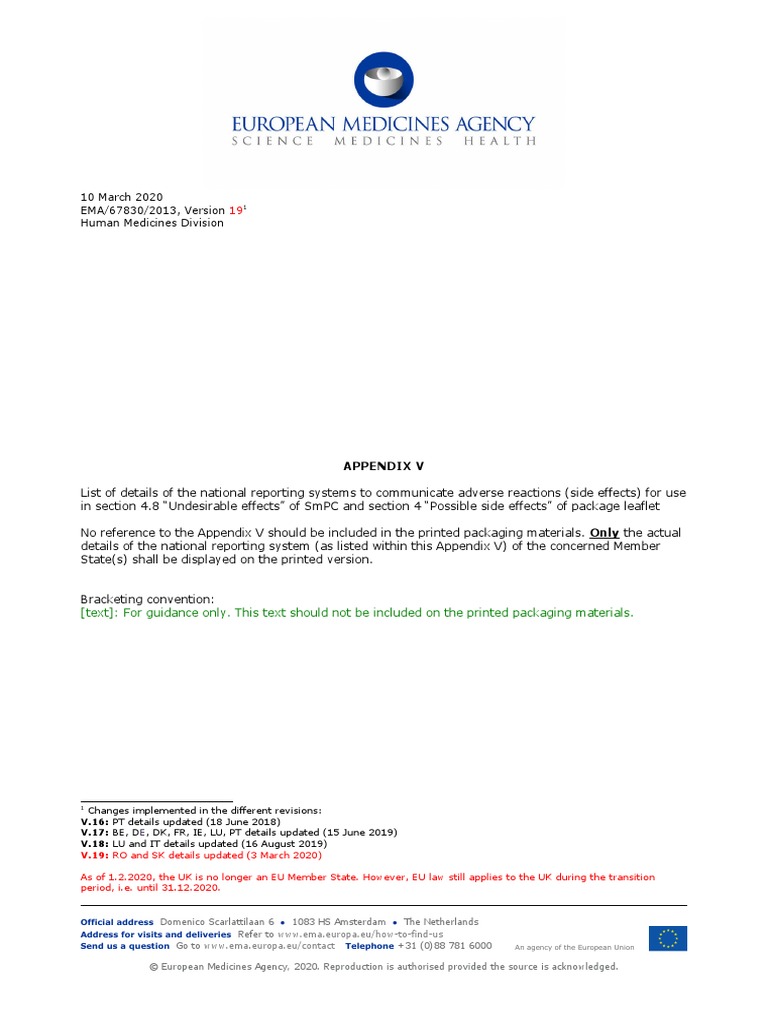Appendix V Adverse Drug Reaction Reporting Details - en | PDF ...