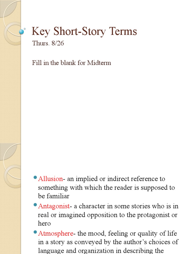 Key Short-Story Terms: Thurs. 8/26 Fill in The Blank For Midterm ...