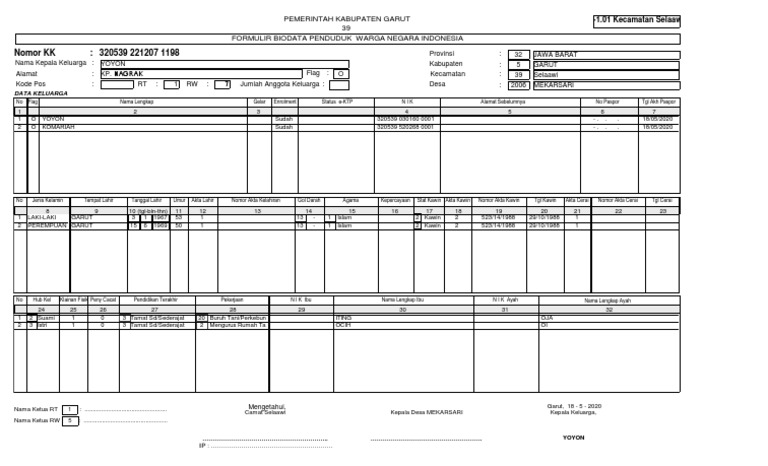 Formulir KK f101 | PDF