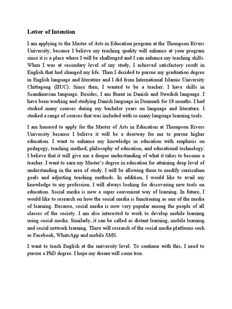 Letter of Intent | PDF
