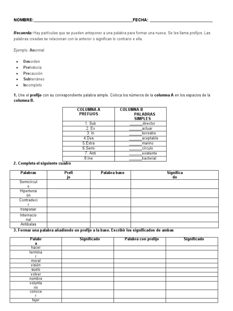 Taller Prefijos y Sufijos | PDF
