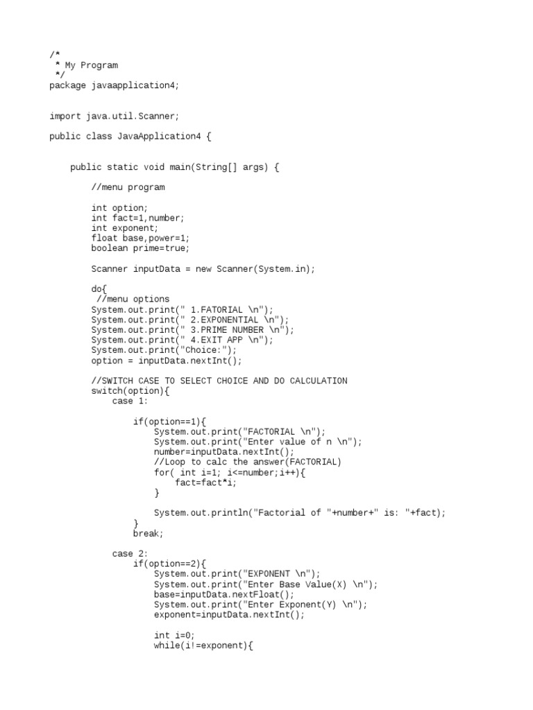 Java Menu Driven | PDF | Exponentiation | Software Development