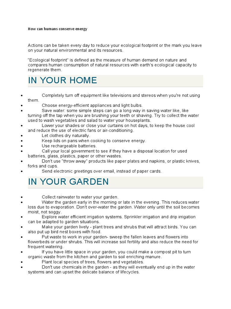 How Can Humans Conserve Energy | PDF | Gardens | Energy Conservation