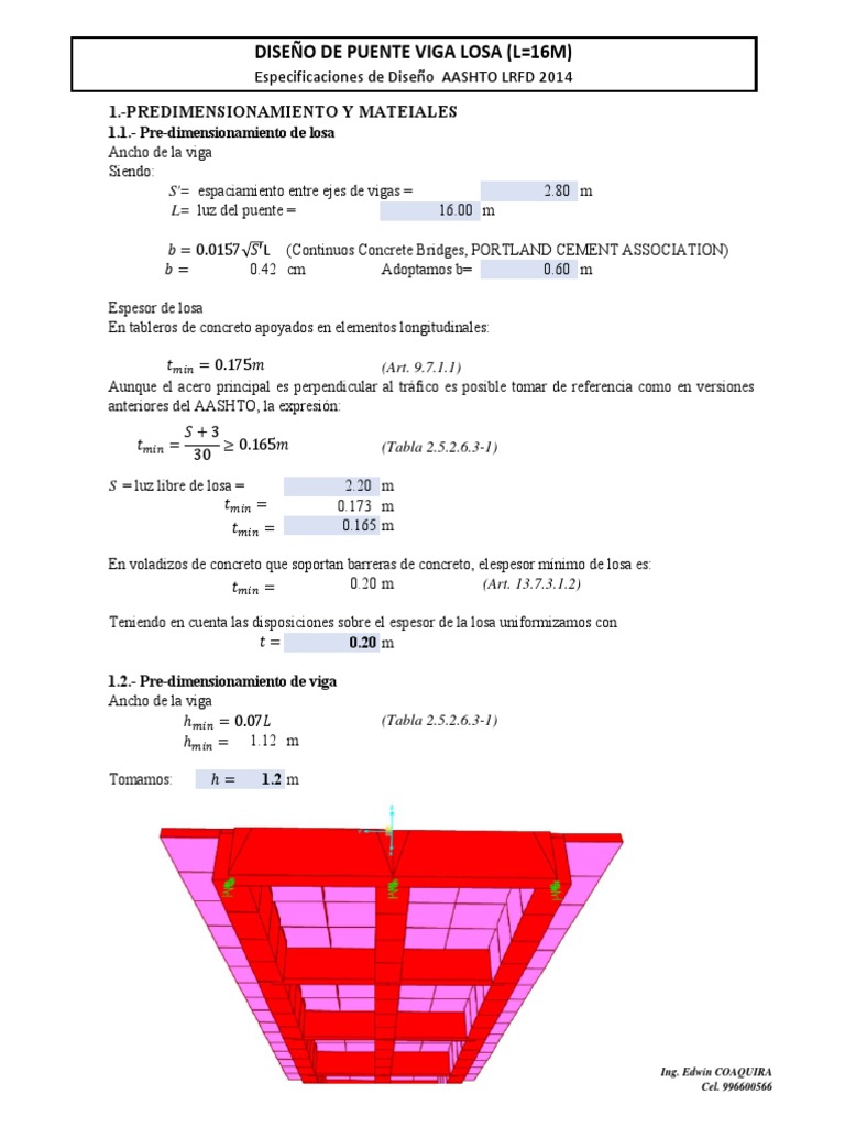 Diseño Puente Viga Losa L 16m Pdf Fatiga Material Hormigón