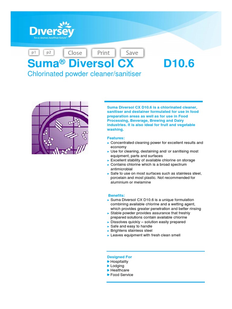Suma Diversol CX D10.6: Chlorinated Powder Cleaner/sanitiser | PDF ...