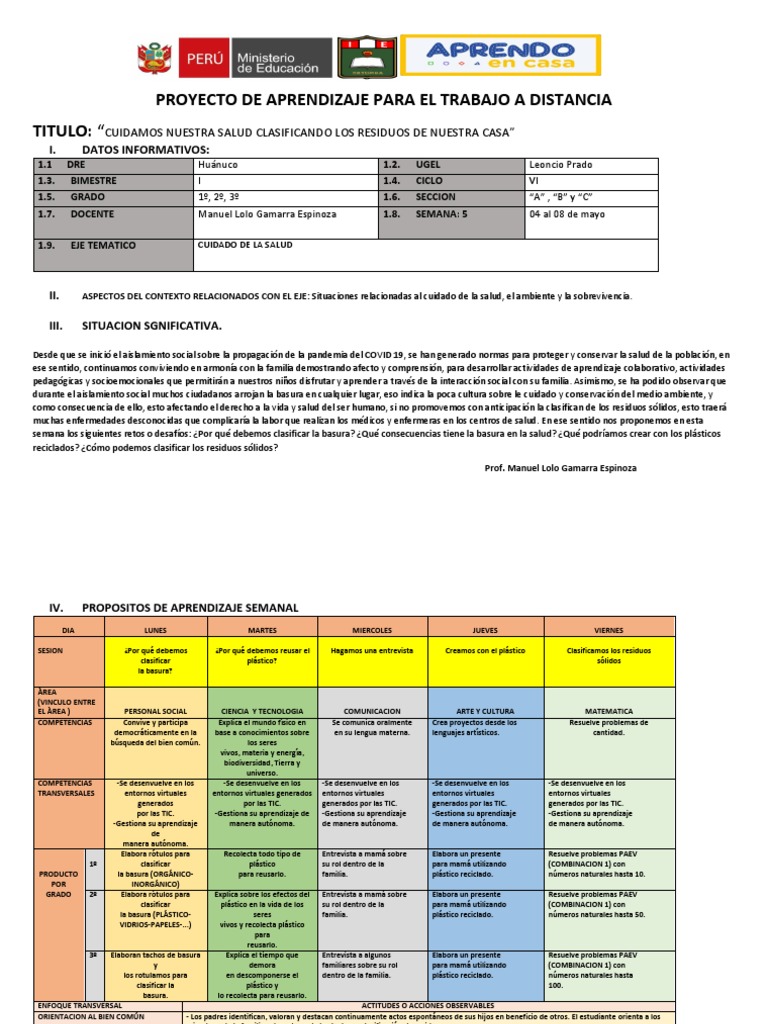 Proyecto de Aprendizaje para El Trabajo A Distancia | PDF | Residuos ...
