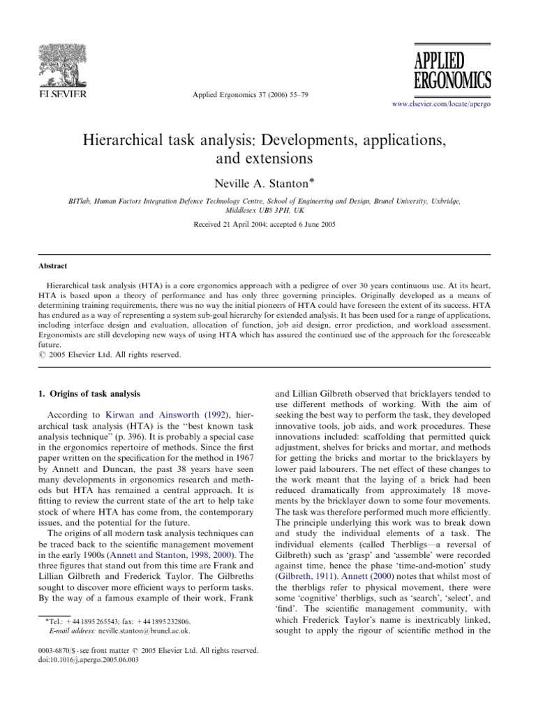 Hierarchical Task Analysis: Developments, Applications, and Extensions ...
