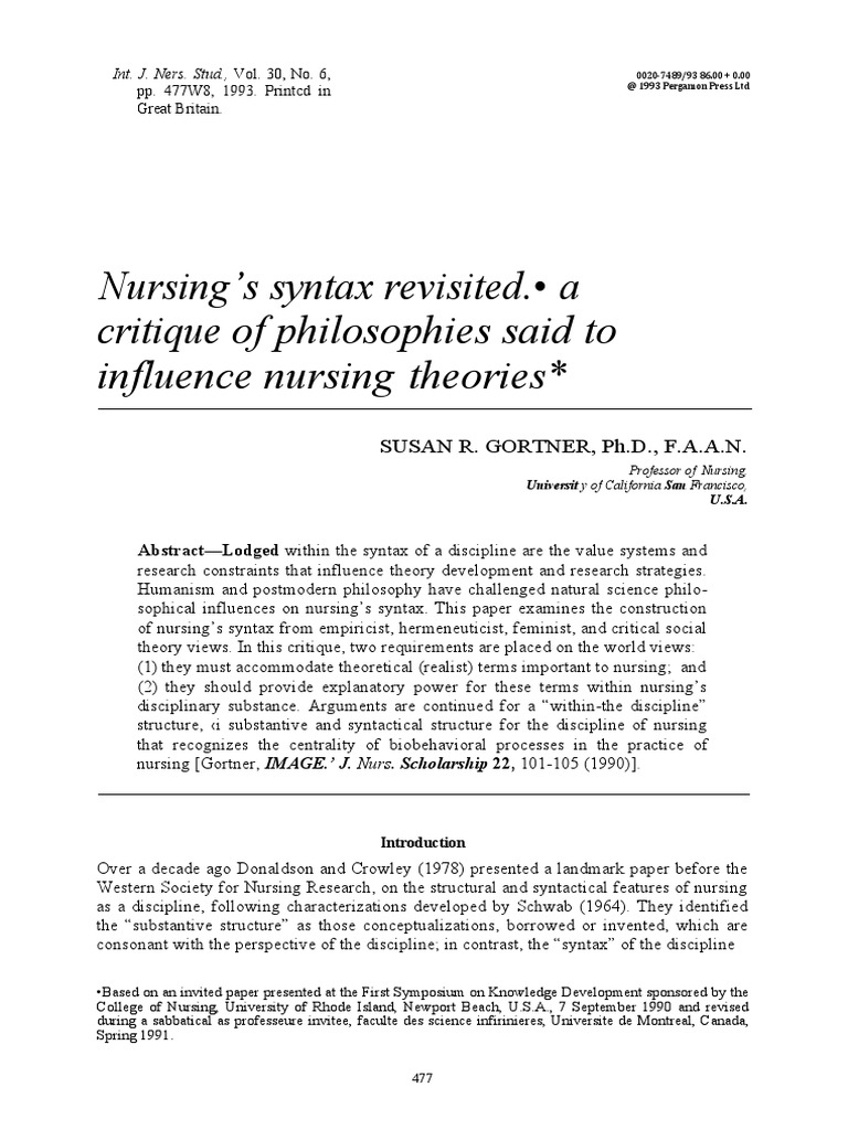 Nursing's Syntax Revisited A Critique of Philosophies Said To Influence ...