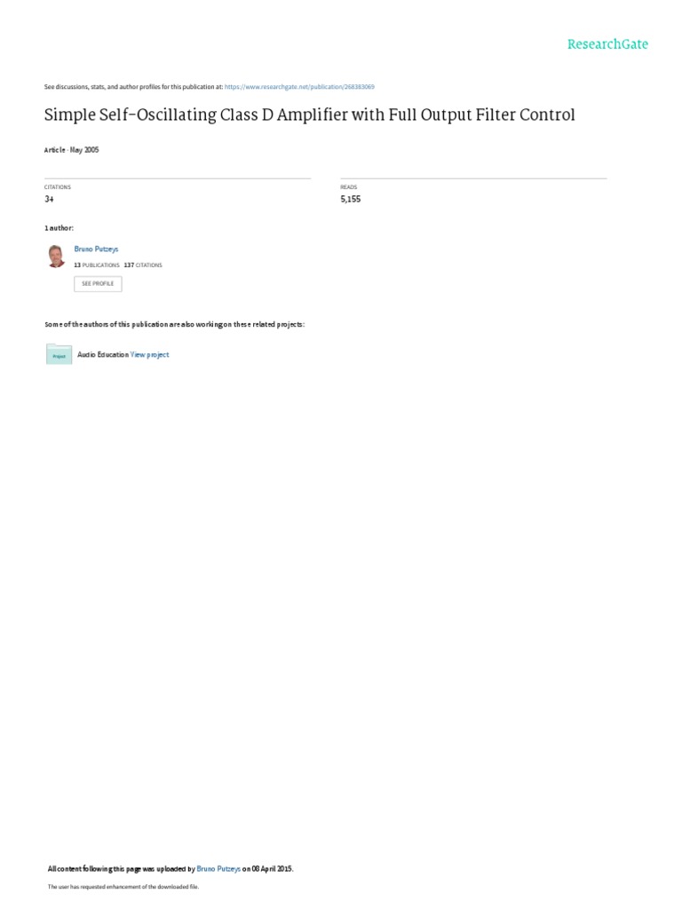 Simple Self-Oscillating Class D Amplifier With Full Output Filter ...
