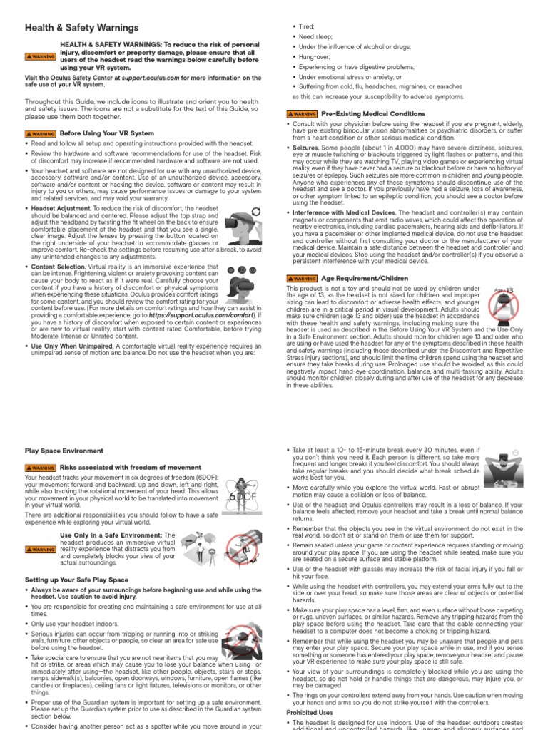 Health & Safety Warnings | PDF | Virtual Reality | Medical Device