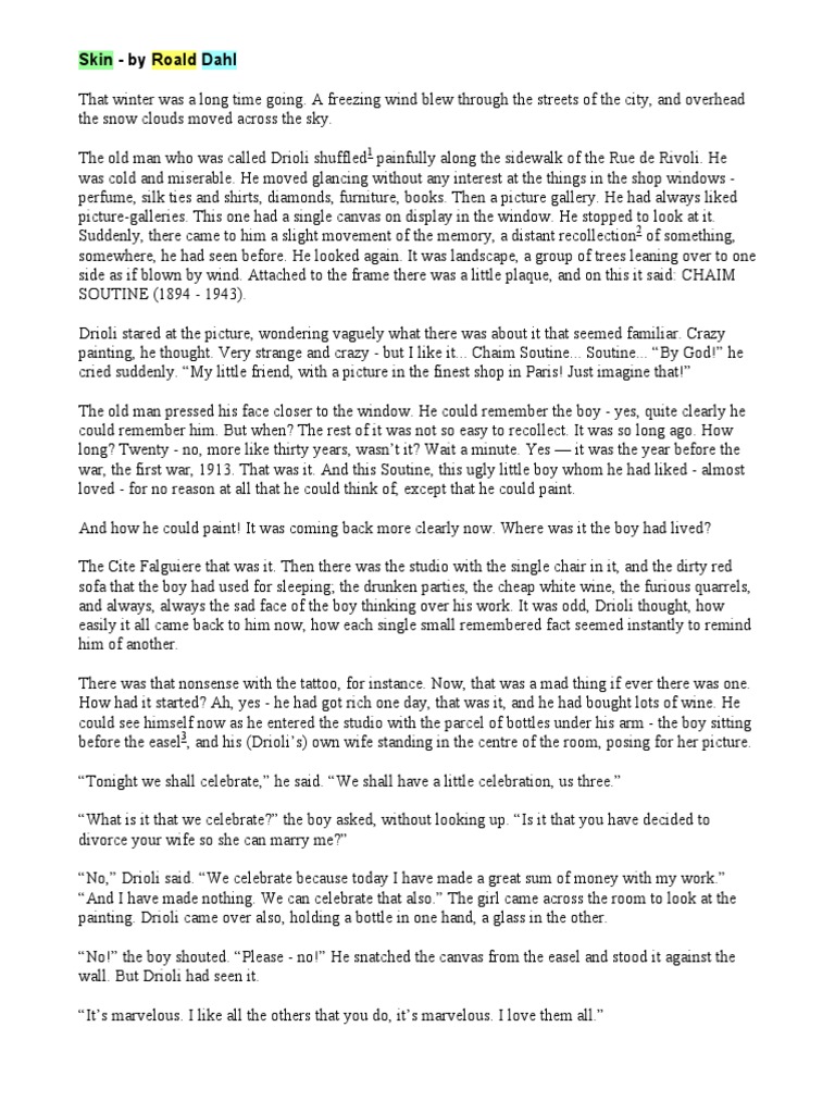 Skin by Roald Dahl PDF | PDF