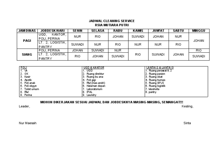 Jadwal Cleaning Service | PDF
