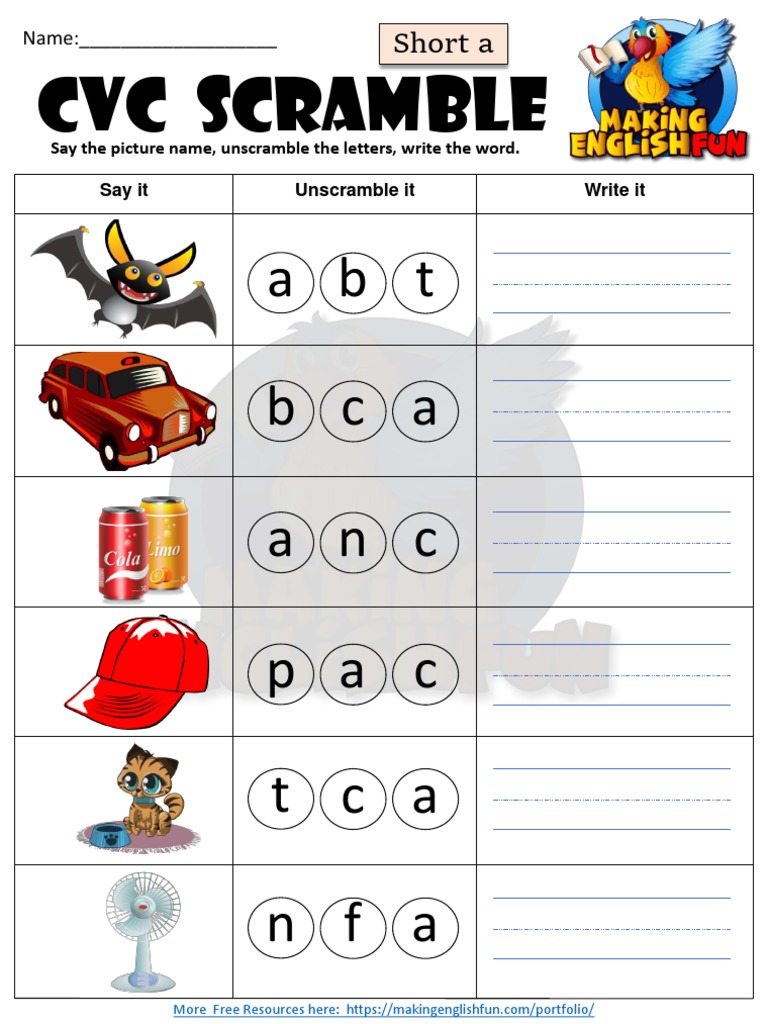 CVC Scramble Phonics Worksheets PDF | PDF