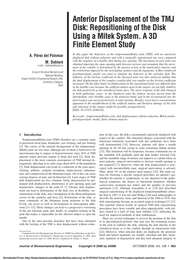 Anterior Displacement of The TMJ Disk: Repositioning of The Disk Using ...