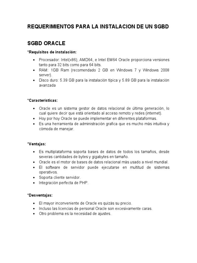 Requerimientos para La Instalacion de Un SGBD | PDF | Servidor SQL de Microsoft | SQL