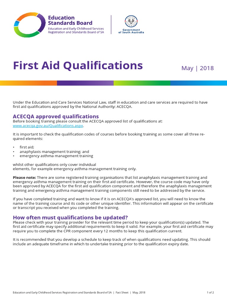 Fact Sheet First Aid Qualifications | PDF | First Aid | Child Care