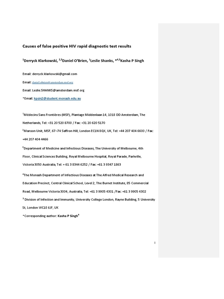 Klarkowski 2014-Causes of False Positive HIV Rapid Diagnostic Test ...