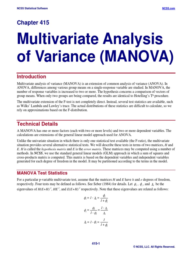 Multivariate Analysis of Variance-MANOVA | PDF | Multicollinearity | F Test