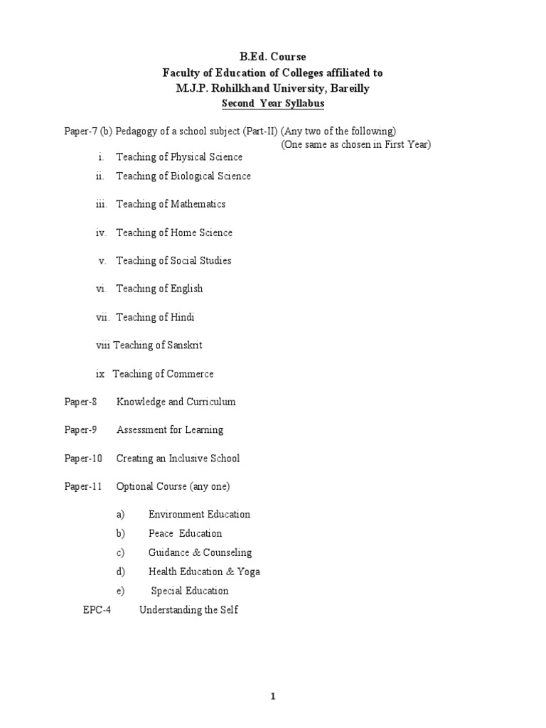 BEd Syllabus Second Year | PDF | Educational Assessment | Inclusion ...