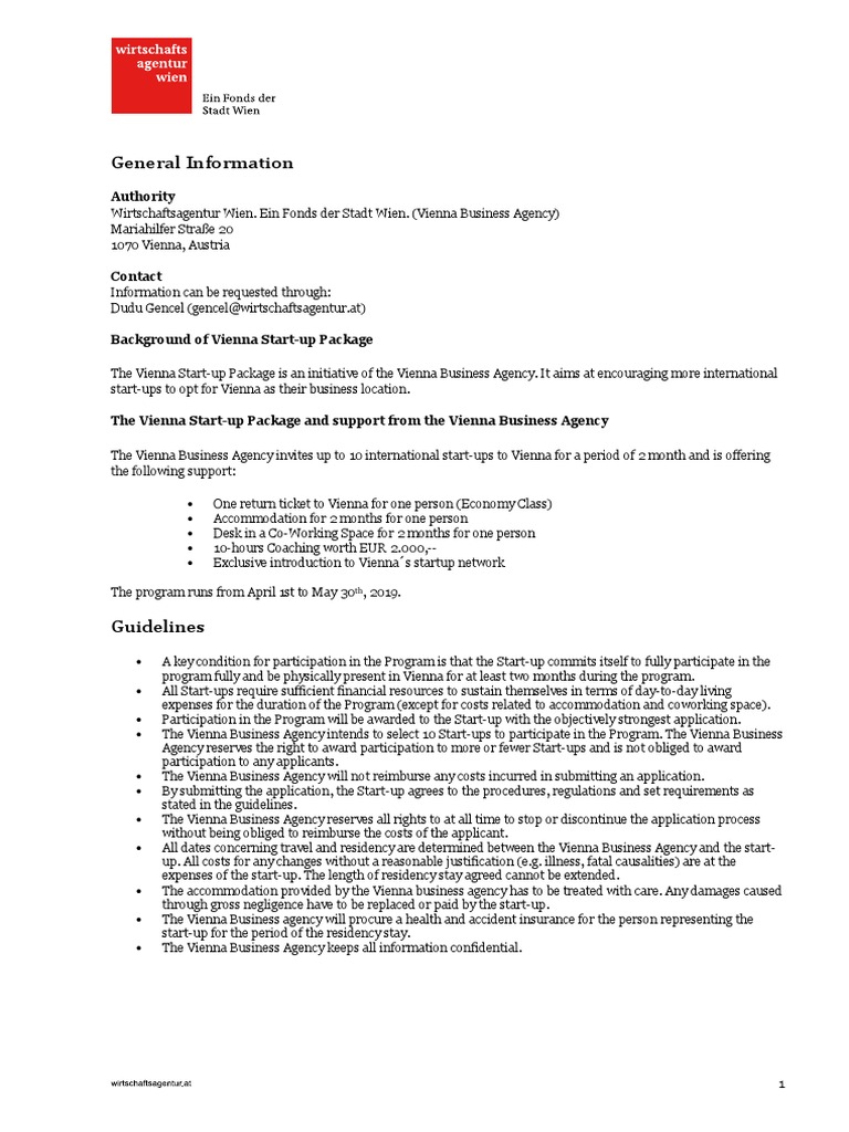 General Information Guideline 2019 | PDF | Vienna | Startup Company