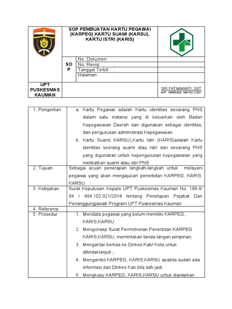 Sop Pembuatan Kartu Pegawai | PDF