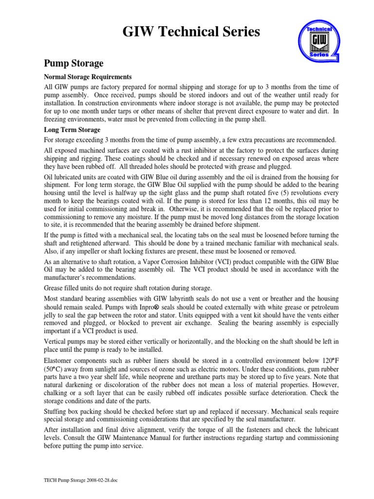 GIW Technical Series: Pump Storage | PDF | Bearing (Mechanical) | Pump